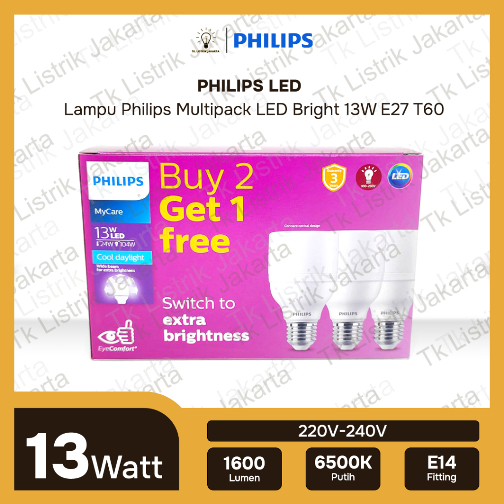 Jual PHILIPS Multipack LEDBright 13W E27 230V Putih 6500K | Shopee Indonesia