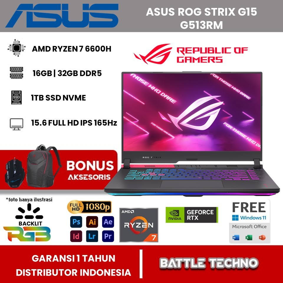 Jual Laptop Gaming Asus Rog Strix G513RM AMD RYZEN 7 6800H RAM 32GB SSD ...