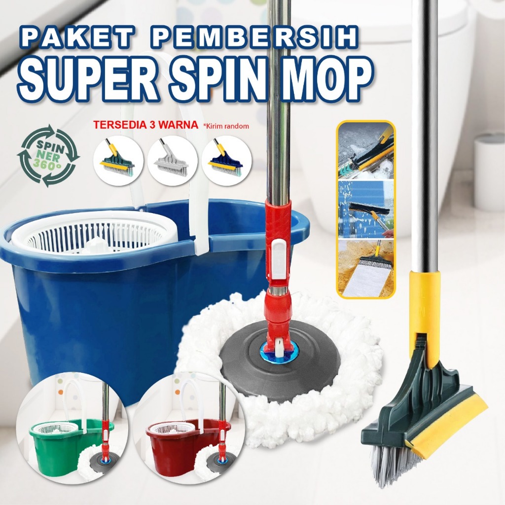 Jual 1 Set Paket Super Mop Magic Pel Lantai Putar Otomatis dengan Sikat ...