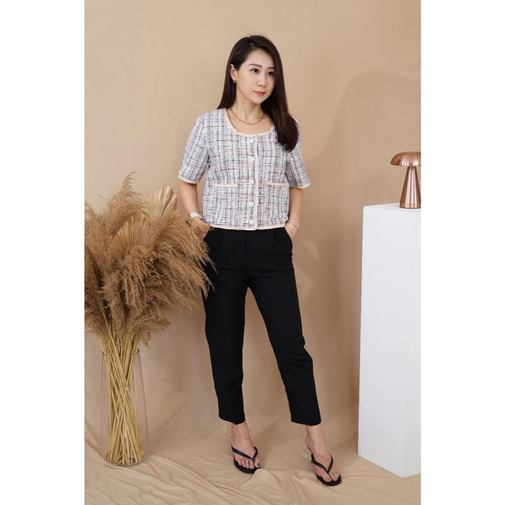 Jual [ Modise ] Lucis Tweed Short Sleeve Shirt / Atasan Wanita | Shopee ...
