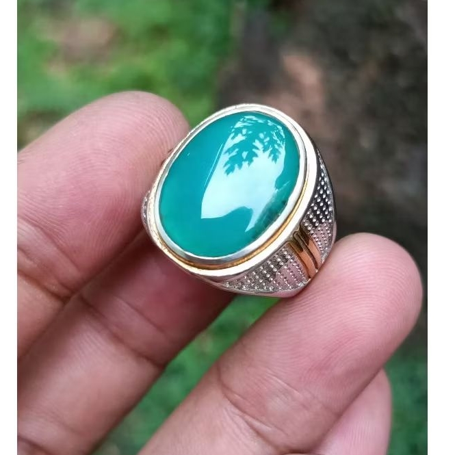 Jual cincin batu akik Bacan Doko mejiko kristal blue metalic body glas ...