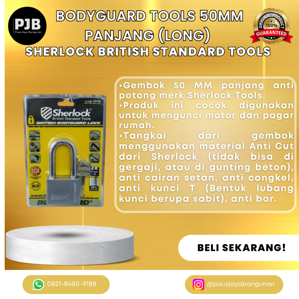 Jual Gembok Sherlock BODYGUARD 50MM Panjang(Long) & Pendek (Short) 100% ...