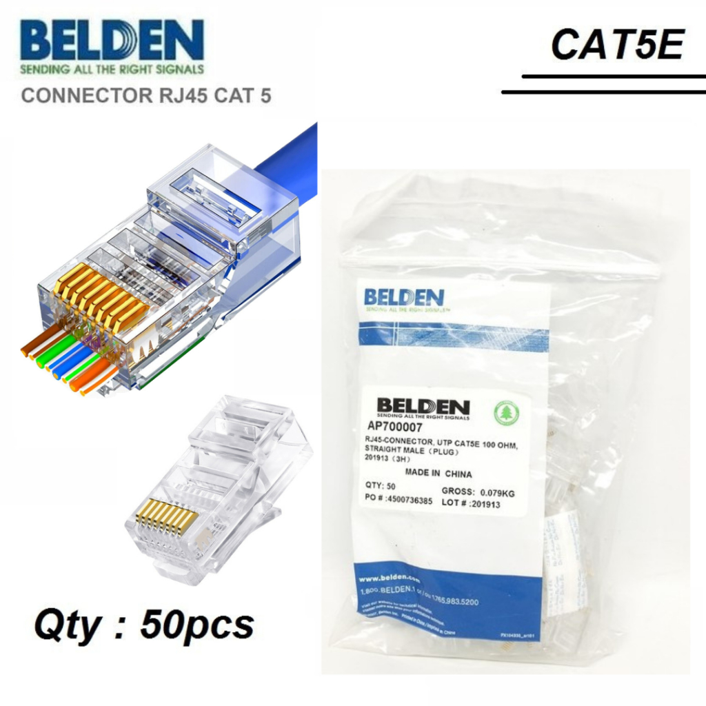 Jual Belden RJ45 Connector CAT5E 50pcs Konektor RJ 45 Cat5 Cat5e Cat 5 AMP Commscope Original ...