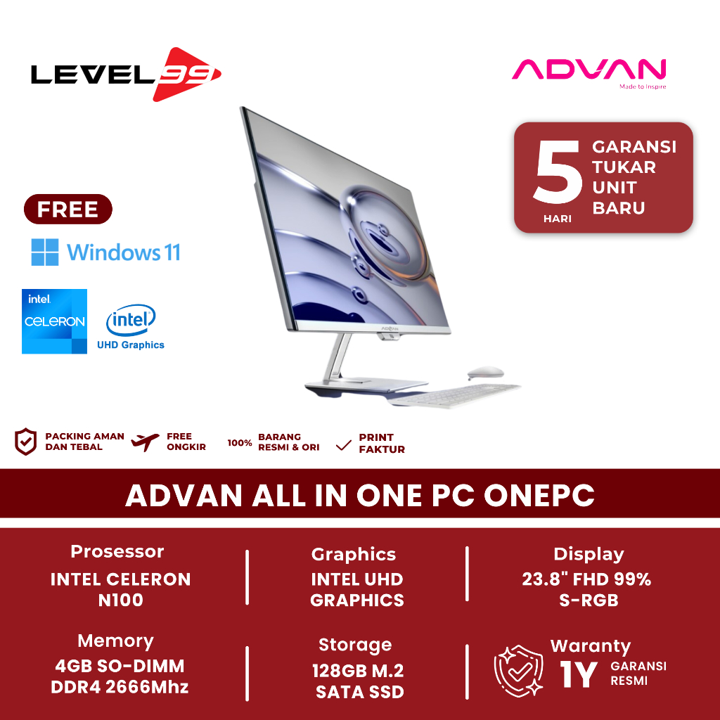 Jual Advan All In One Pc Aio Onepc Intel N100 4Gb/128Gb/24" Fhd 99% Srgb/W11 | Shopee Indonesia