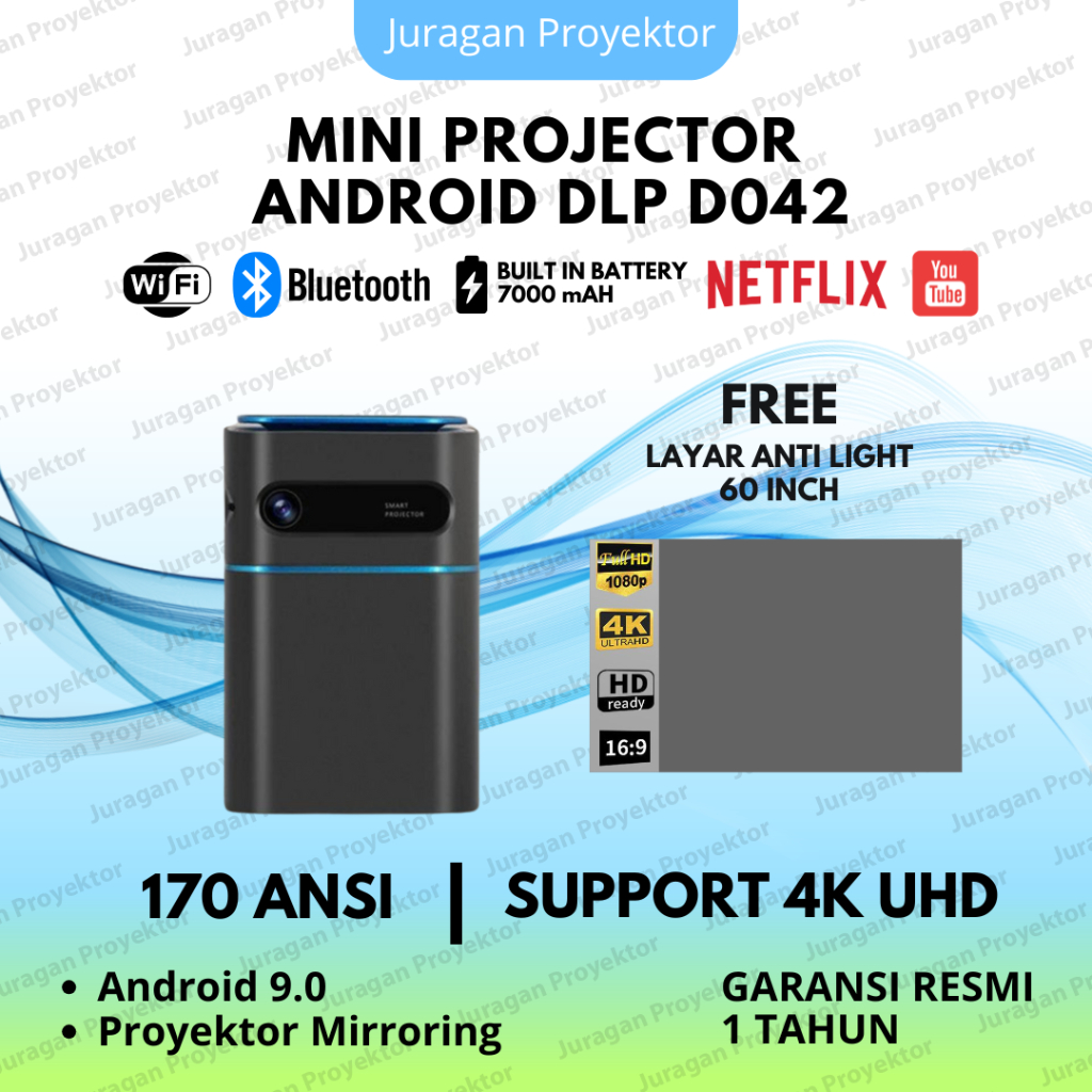 Jual Proyektor Mini DLP D042 Smart Proyektor Android Wifi 170Ansi Lumens | Android TV Projector ...