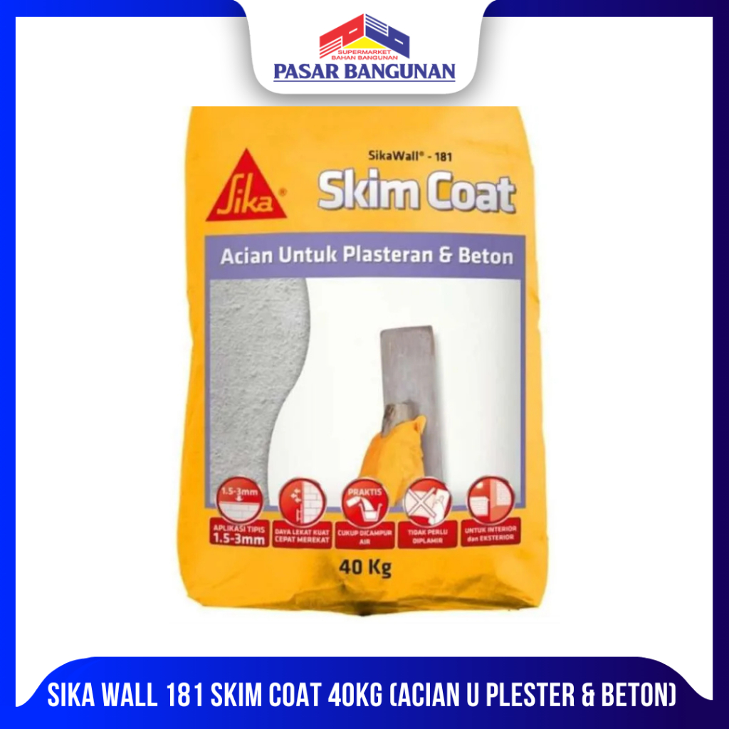 Jual SIKA WALL 181 SKIM COAT 40KG (ACIAN U PLESTER & BETON) | Shopee ...
