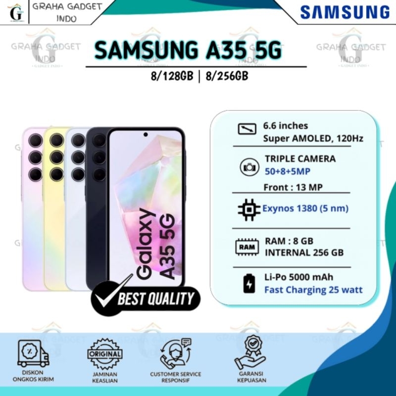 Jual SAMSUNG GALAXY A35 5G (8/128GB & 8/256GB) GARANSI RESMI 100% ORIGINAL GARANSI RESMI SAMSUNG ...