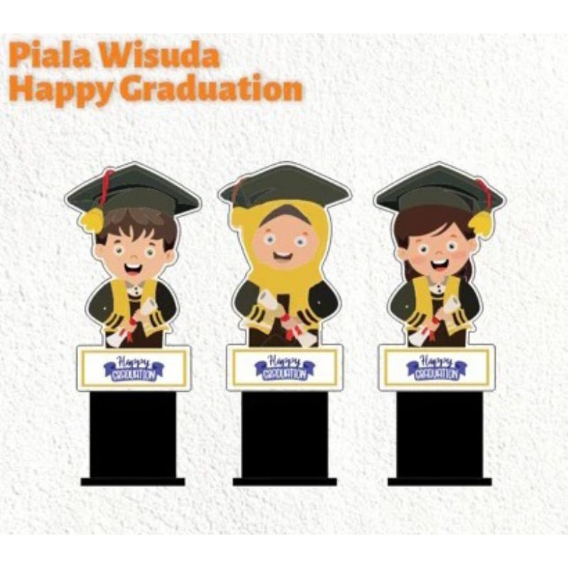 Jual Piala Wisuda Akrilik ( Happy Graduation) Motif Hitam Emas- Piala ...