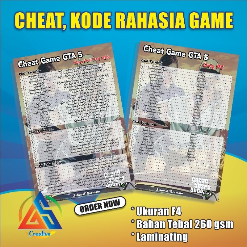 Jual Cetak Cheat Game PS3, PS4, PS5, Bahan Karton Tebal ukuran f4, Kode ...