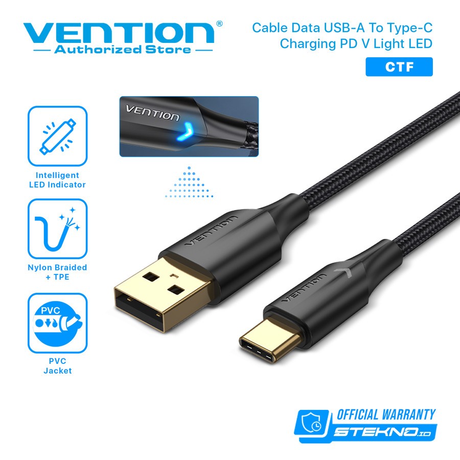Jual Vention Kabel Data usb Type C V Light LED Series - CTF USB-A to C 1 Meter | Shopee Indonesia