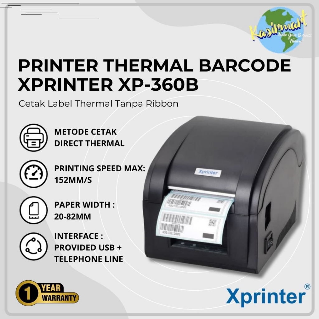 Jual Printer Barcode Label Thermal 80mm Xprinter XP360B XP-360B XP 360B ...