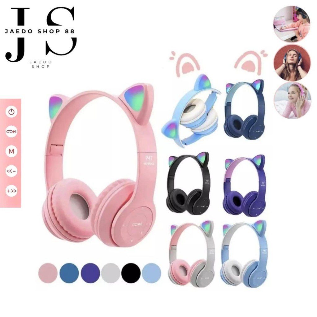Jual HEADSET LED BANDO CAT MACARON BLUETOOTH MICRO SD / Wireless ...