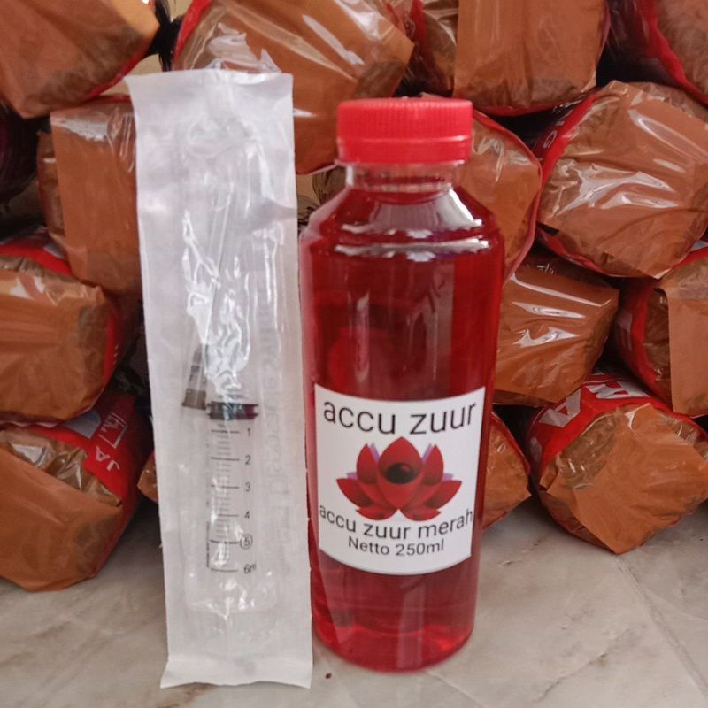 Jual air aki zuur merah 250ml untuk aki drop (bonus suntikan 5-6cc ...