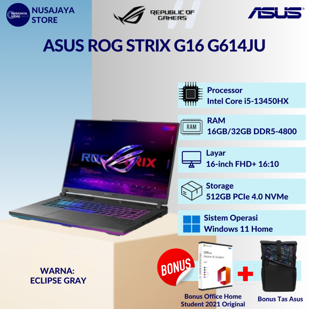 Jual ASUS ROG Strix G16 G614JU i5-13540HX 16GB 512GB RTX4050 16"FHD ...