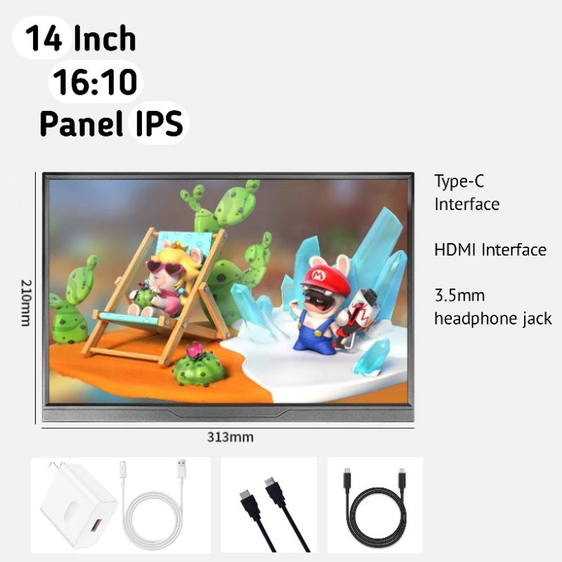 Jual Monitor layar portabel Lanlipu 14inch 1920*1200p support handphone ...