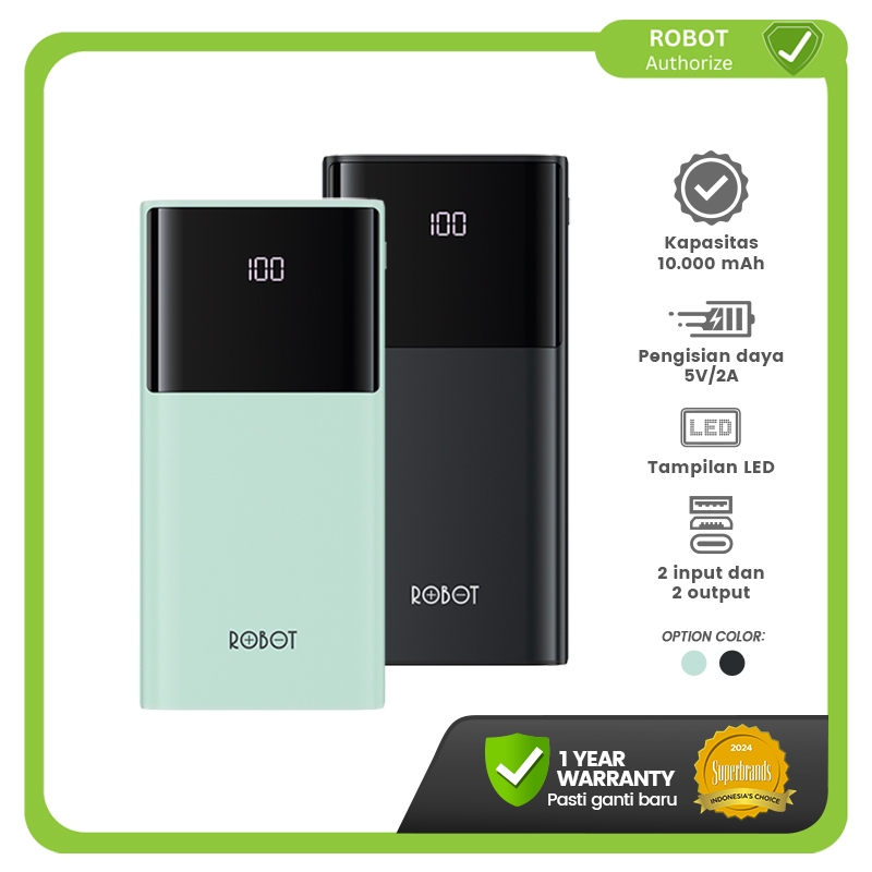 Jual ROBOT RT190S PowerBank 10000mah 2A Dual Input and Output Port Type ...