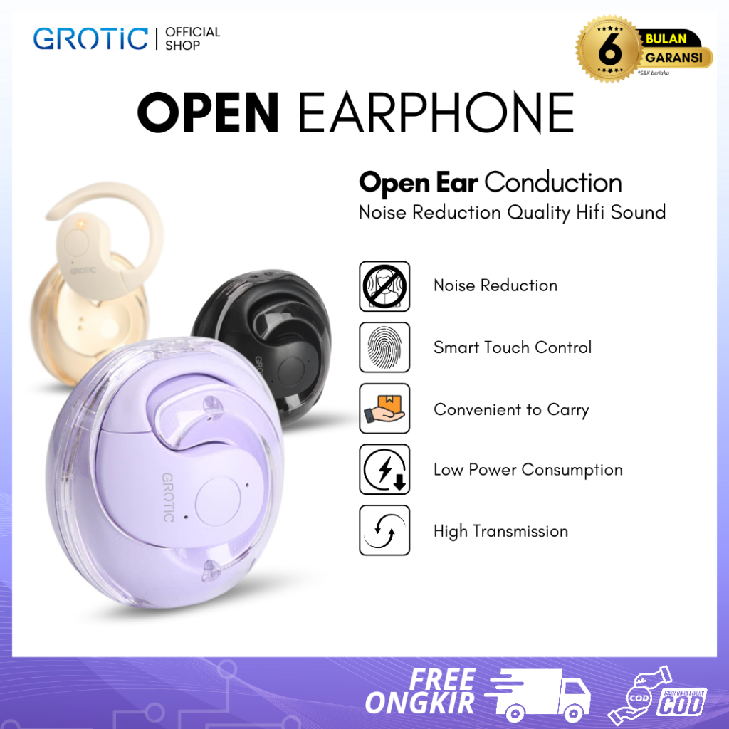 Jual GROTIC Headset Bluetooth Open Ear Conduction BT V5.3 Noise ...