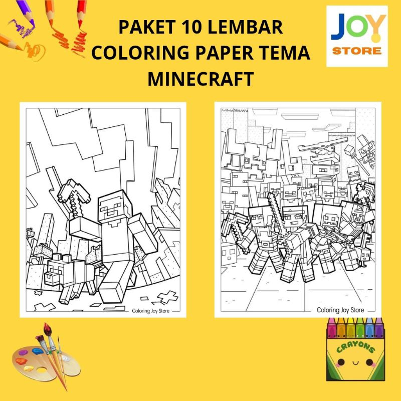 Jual PAKET 10 Lembar Kertas Gambar Mewarnai Tema Minecraft Ukuran A4 ...