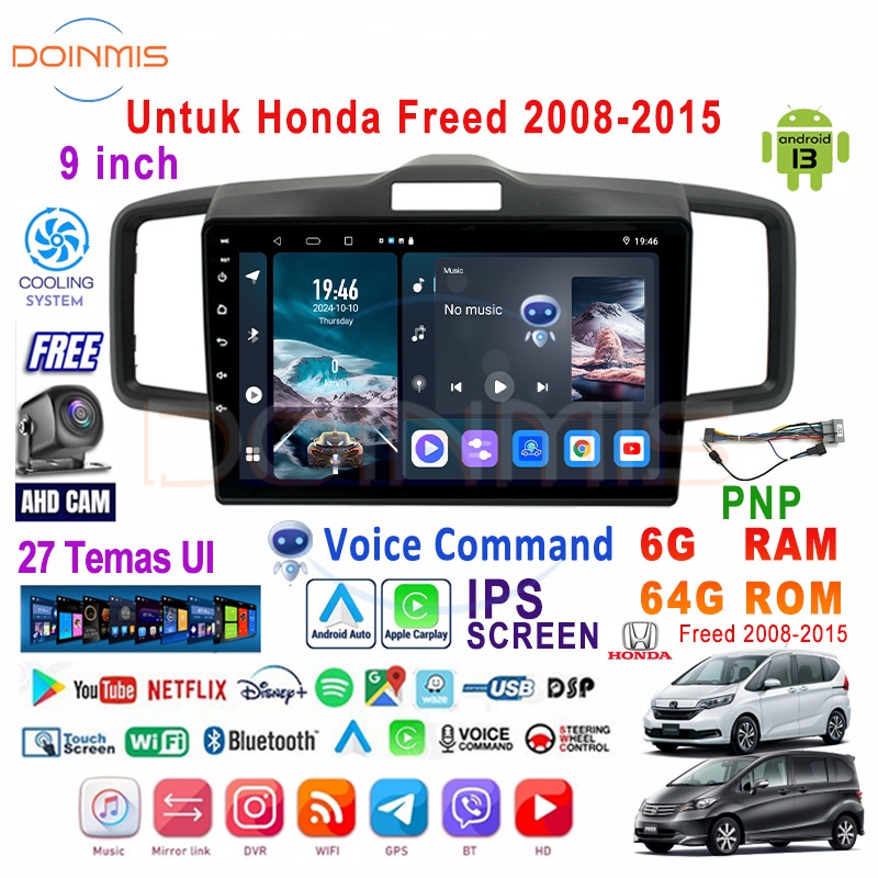 Jual Untuk Honda Freed 2008-2015|6G+64G Android 13 Head Unit 10 Inch IPS Screen Termasuk Frame ...