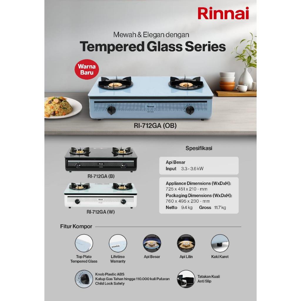 Jual Kompor Gas Rinnai Kaca 2 Tungku RI-712GA Api Besar [Kargo] | Shopee Indonesia