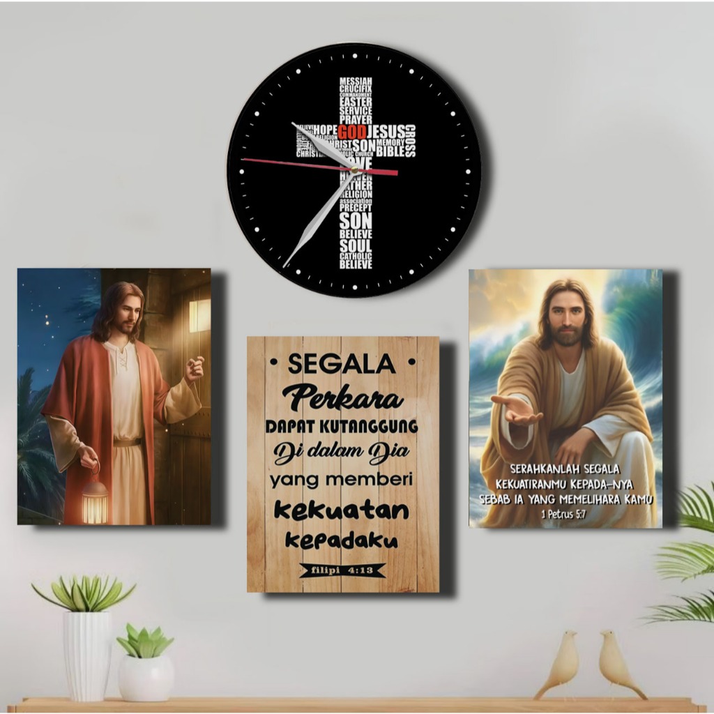 Jual Jam Dinding Salib 1 SET Hiasan Dinding Kristen Gambar Yesus ...