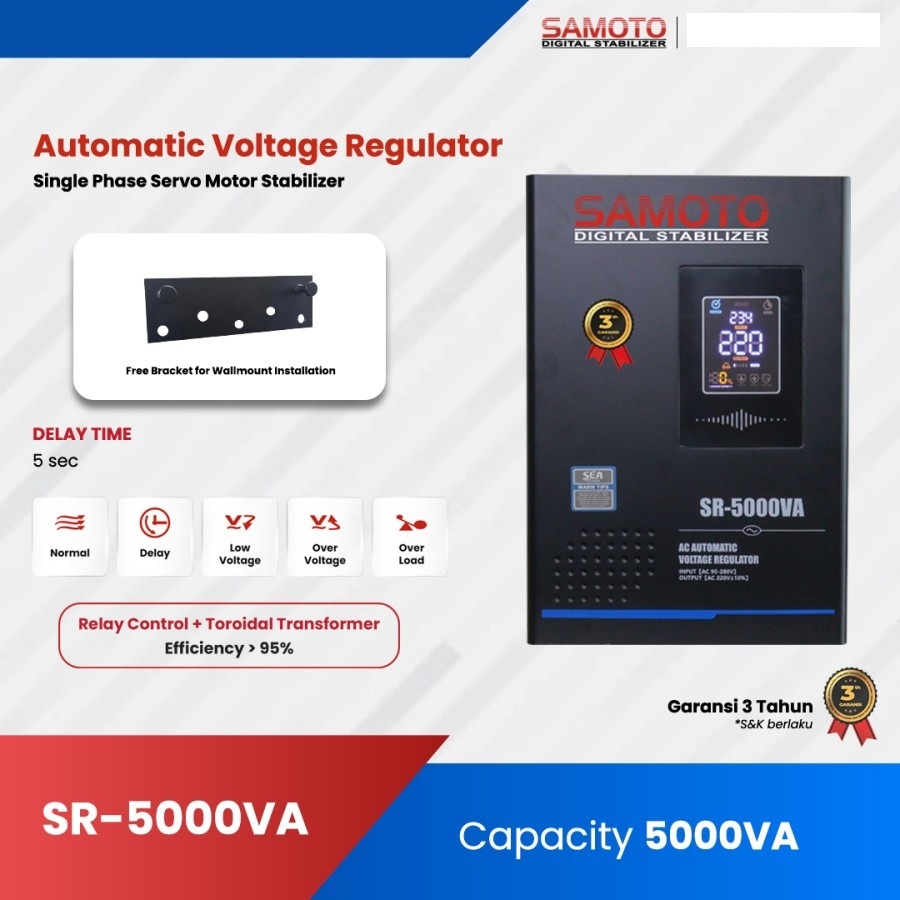 Jual Digital Stabilizer Samoto Stavol Listrik Single Phase 5000VA AVR Relay Tipe 5KVA SR-5000VA ...