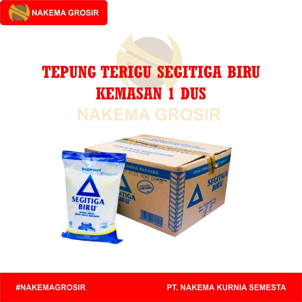 Jual Tepung Terigu Segitiga Biru 1 Dus Kemasan 1 kg isi 12 pcs - Putih ...