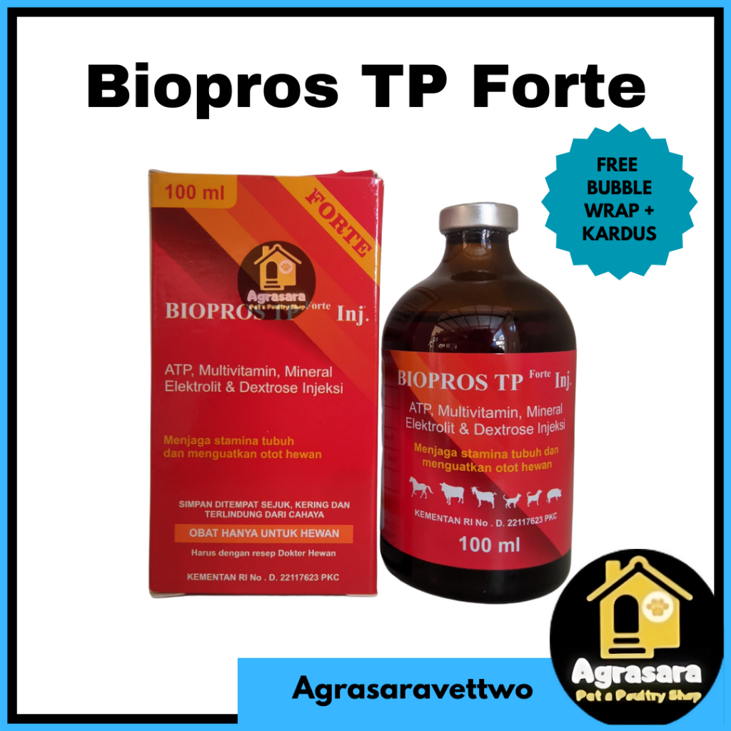 Jual Biopros TP Forte Inj 100ml ATP Vitamin Mineral Penguat Otot Hewan ...