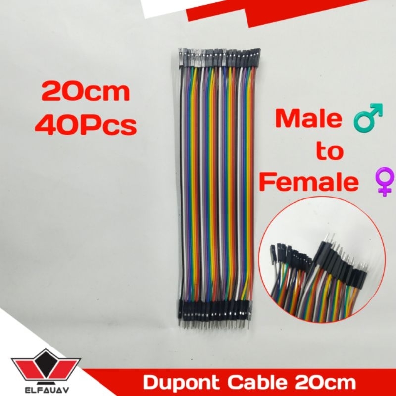 Jual 40PCS JUMPER CABLE 20CM MALE TO FEMALE DUPONT CABLE F TO M ...