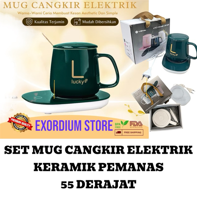 Jual VISHAL Mug Cangkir Elektrik Set Keramik Pemanas 55 Derajat ...