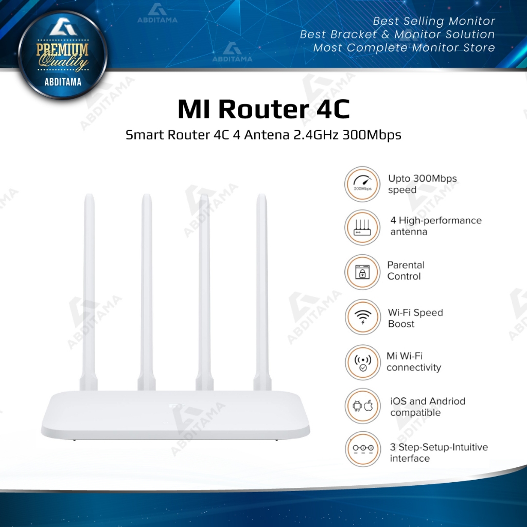Jual Xiaomi Mi Smart Router 4C 4 Antena 2.4GHz 300Mbps Stable Wireless ...