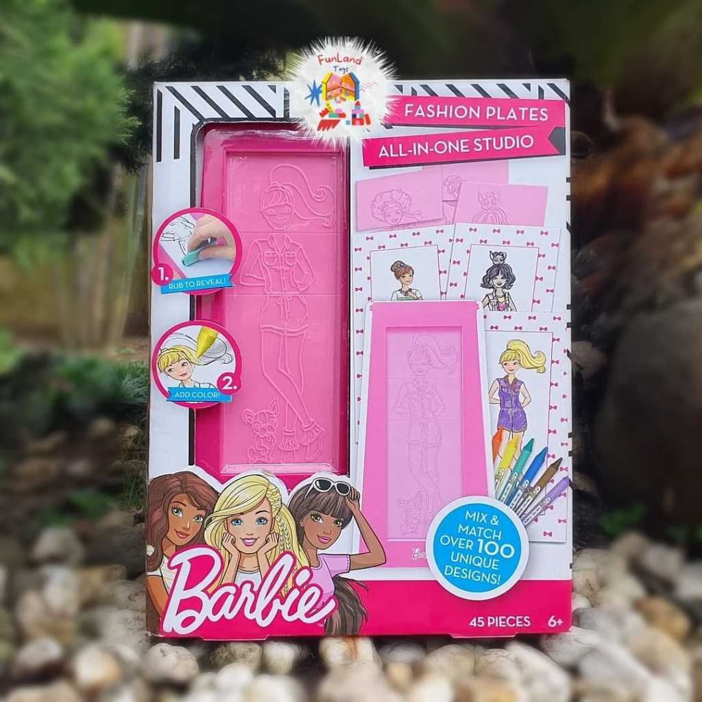 Jual Barbie Fashion Plates All In One Studio Sketch Design Activity Set ...