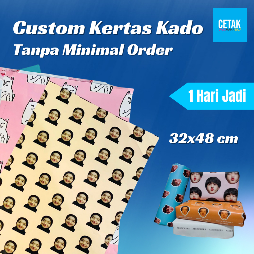Jual Kertas Kado Custom Wajah Foto Nama Wrapping Paper Custom Murah ...