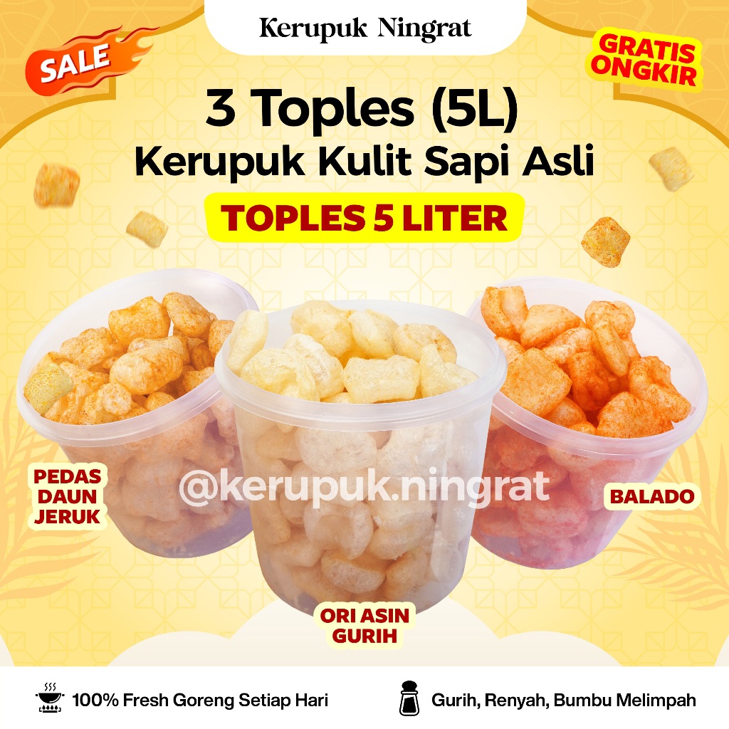 Jual KERUPUK KULIT TOPLES 5 LITER DAPAT 3 VARIAN RASA ORI ASIN GURIH ...