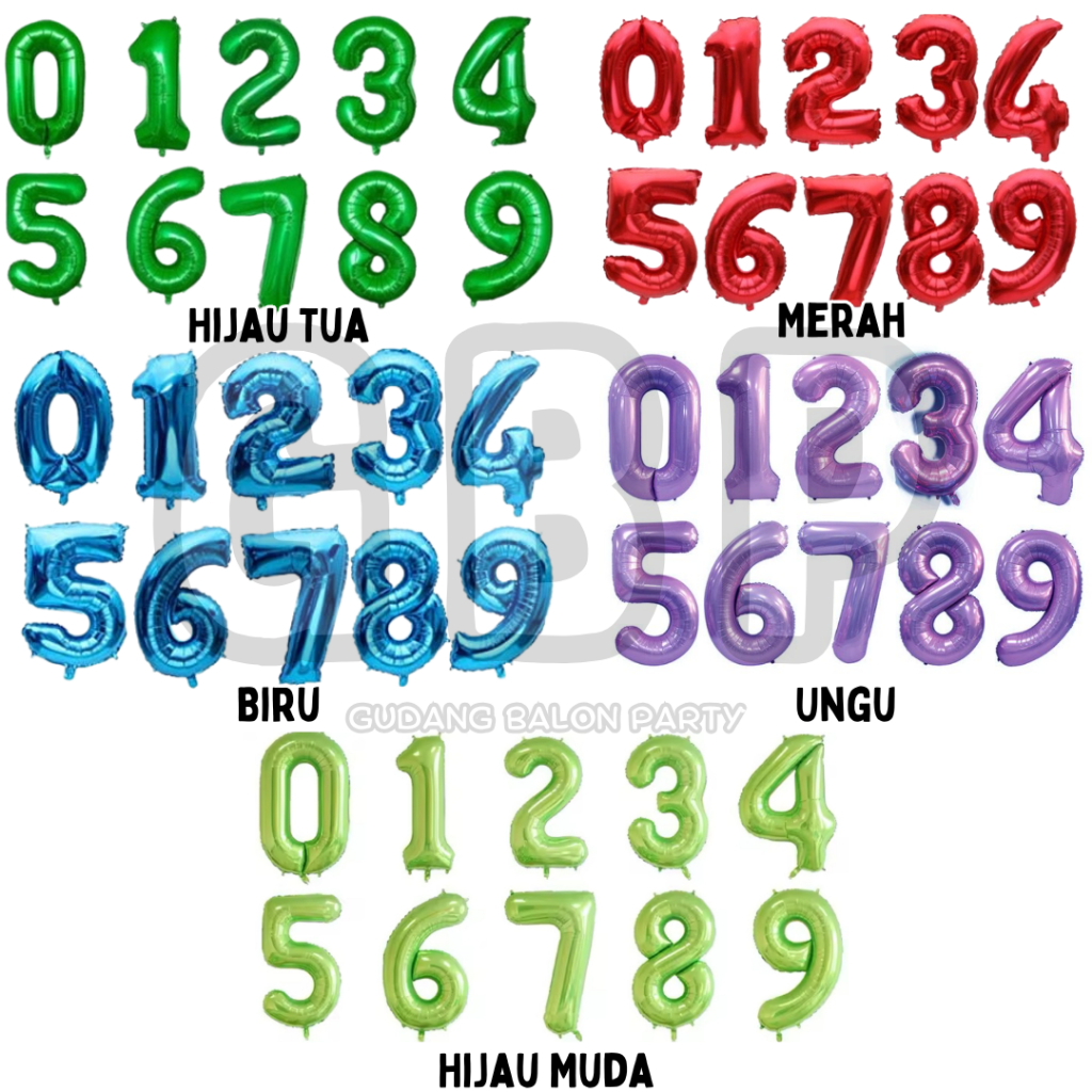 Jual Balon Foil Angka BESAR - 80cm (Ungu, Merah, Biru, Hijau Tua, Hijau ...