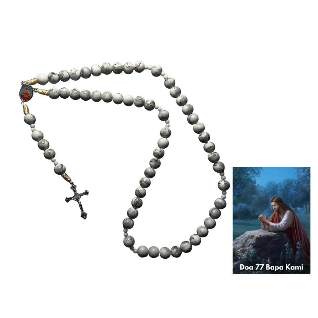 Jual Kalung Rosario 77 Bapa Kami Putih Marmer Corak Hitam & Buku Panduan | Shopee Indonesia