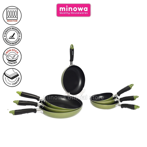 Jual Minowa Teflon Penggorengan 16, 18, 20, 22, 24, 26, 28 CM Frying Pan CL Series Hijau ...
