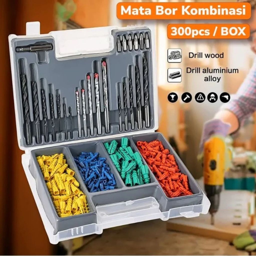 Jual Mata Bor Dan Rumah Skrup Set 300Pcs Bor Besi Kayu Tembok Twist ...