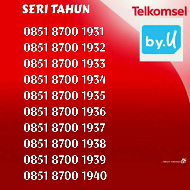Jual TELKOMSEL BYU NOMOR CANTIK SERI TAHUN 1931 1932 1933 1934 1935 ...