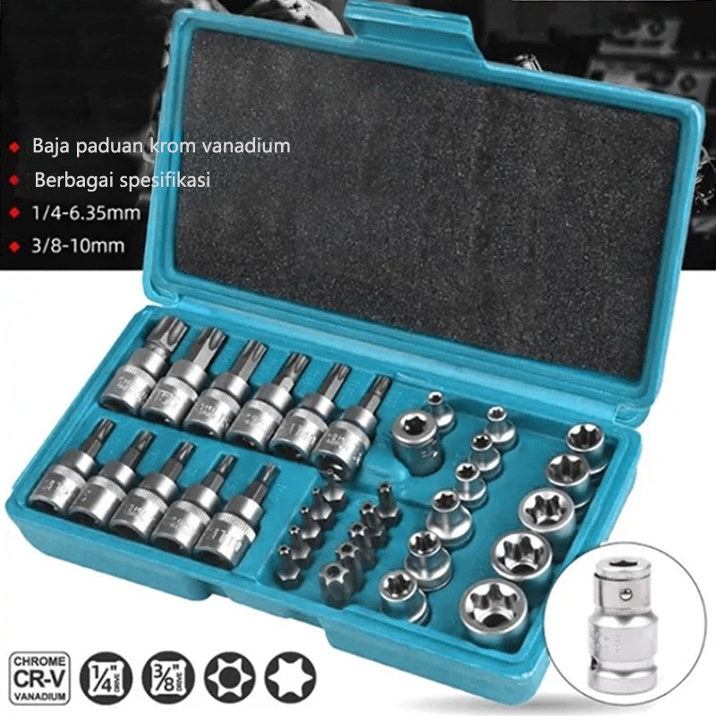 Jual 34PCS Socket Set E-Type - Kunci Soket Hex / Spline untuk Bengkel ...