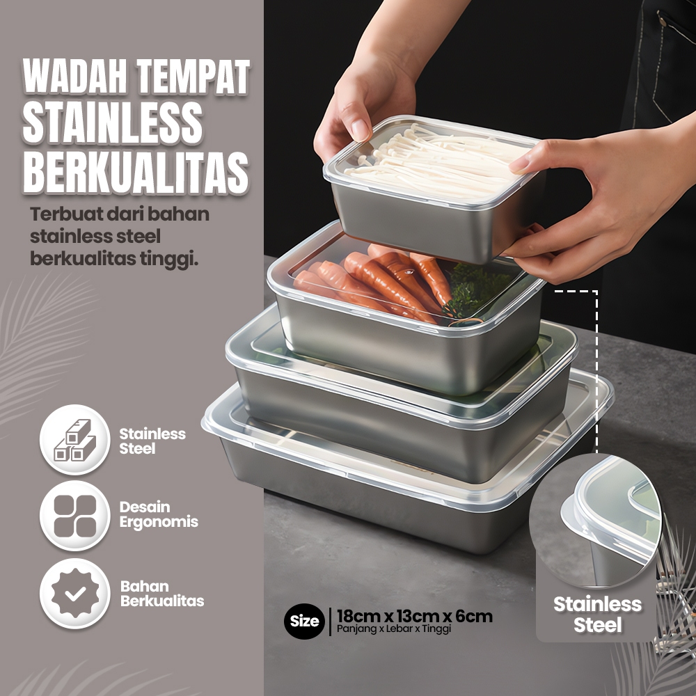 Jual Kotak penyimpanan segar dari baja tahan karat dengan tutup, kotak ...