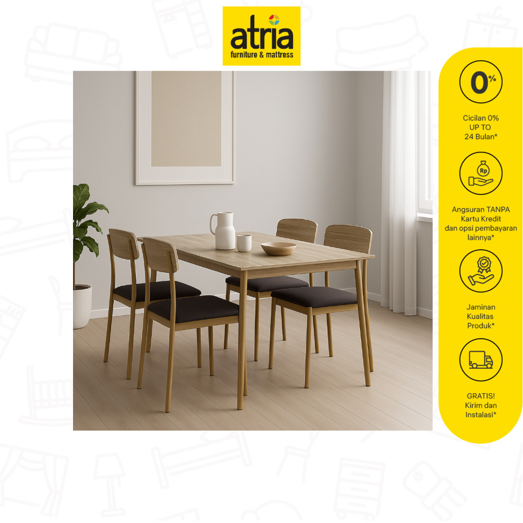 Jual Atria Amelia Meja Makan Set Minimalis (1+4) 110X70X76.5 Sonoma Oak ...