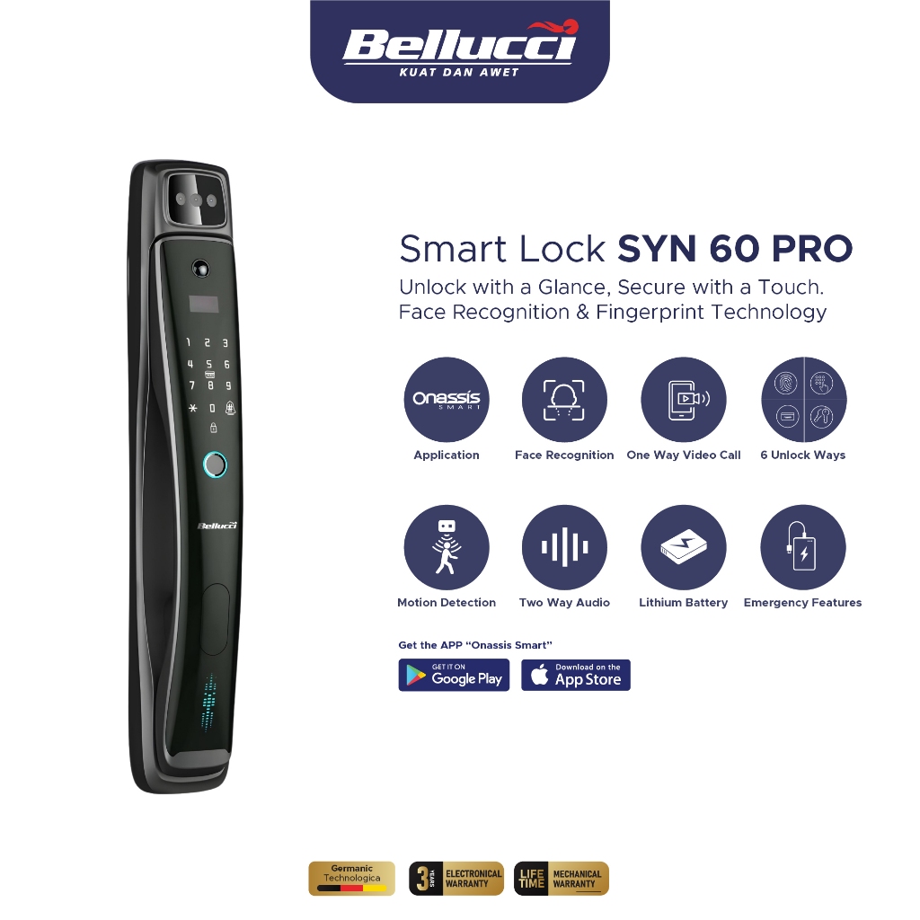 Jual BELLUCCI SYNTEZA-60 SMART LOCK INFRARED PALM DETECTION | KUNCI ...