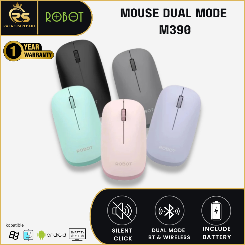 Jual MOUSE ROBOT M390 (WIRELESS) / Mouse Robot DUAL MODE Bluetooth Silent Klik | Shopee Indonesia