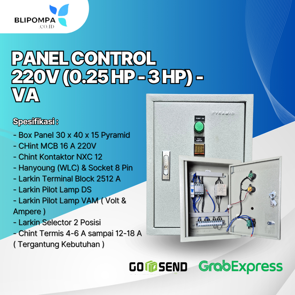Jual panel listrik pompa panel control 220V (0.25HP-3HP) VOLTASE AMPERE ...