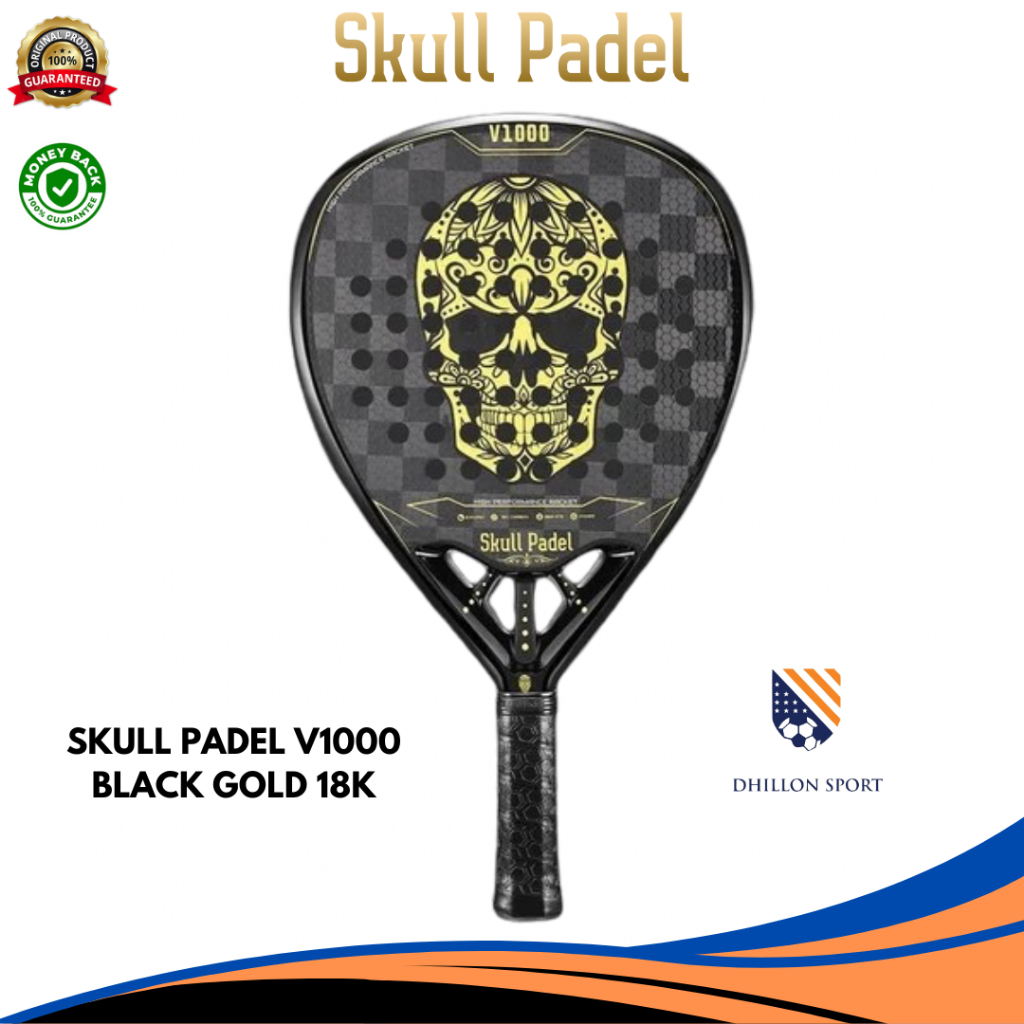 Jual Padel Racket Skull Padel V1000 Black/Gold 18K Carbon | Raket Padel ...