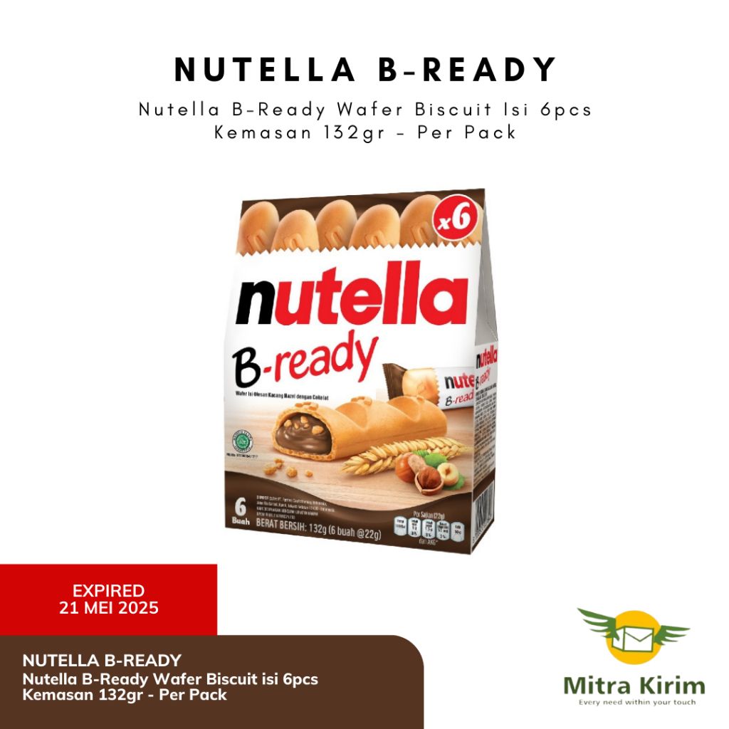 Jual Nutella B-Ready Wafer Biscuit isi 6pcs Kemasan 132gr - Per Pack ...
