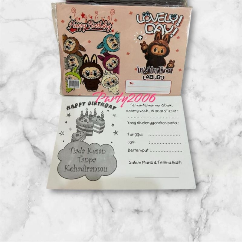 Jual Kartu Ulang Tahun Labubu / Kartu Undangan Karakter isi 10 lembar ...