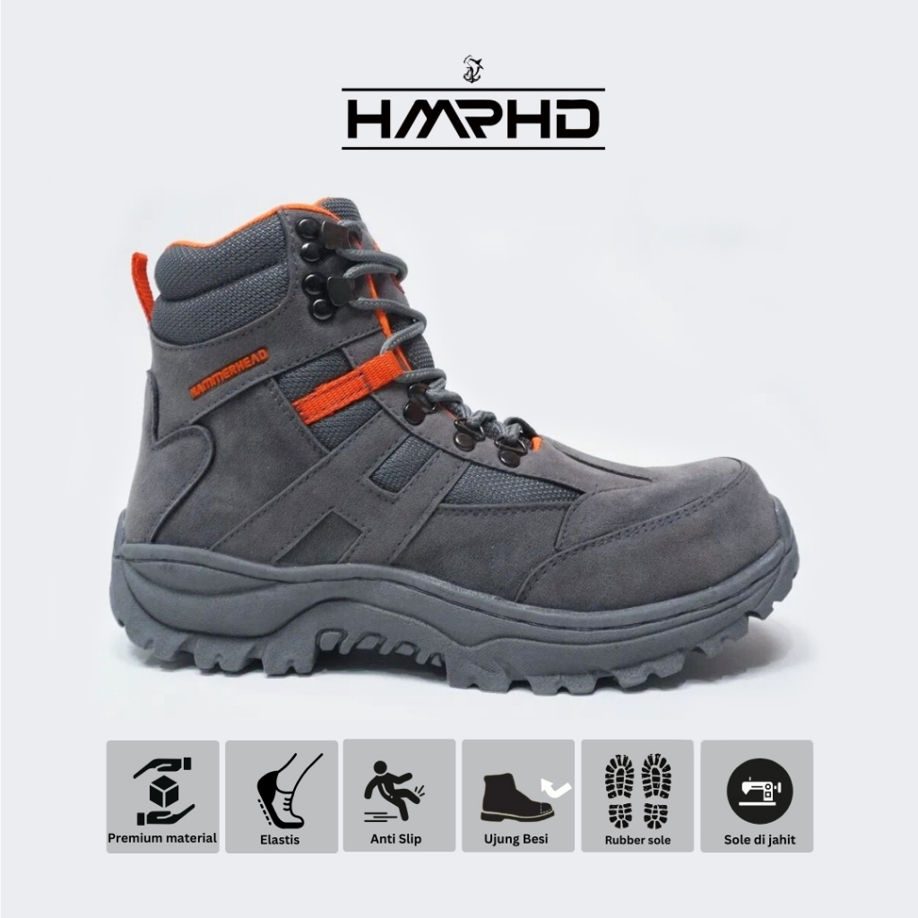 Jual HMRHD Sepatu Pria Safety Boots Hammerhead High Grey Ujung Besi ...