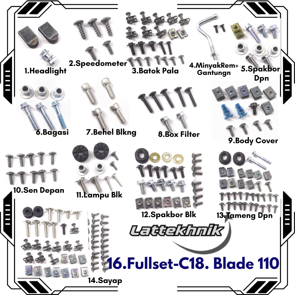 Jual C18. Baut Honda Blade 110 Full Set / Baud Honda Blade 110 Full ...